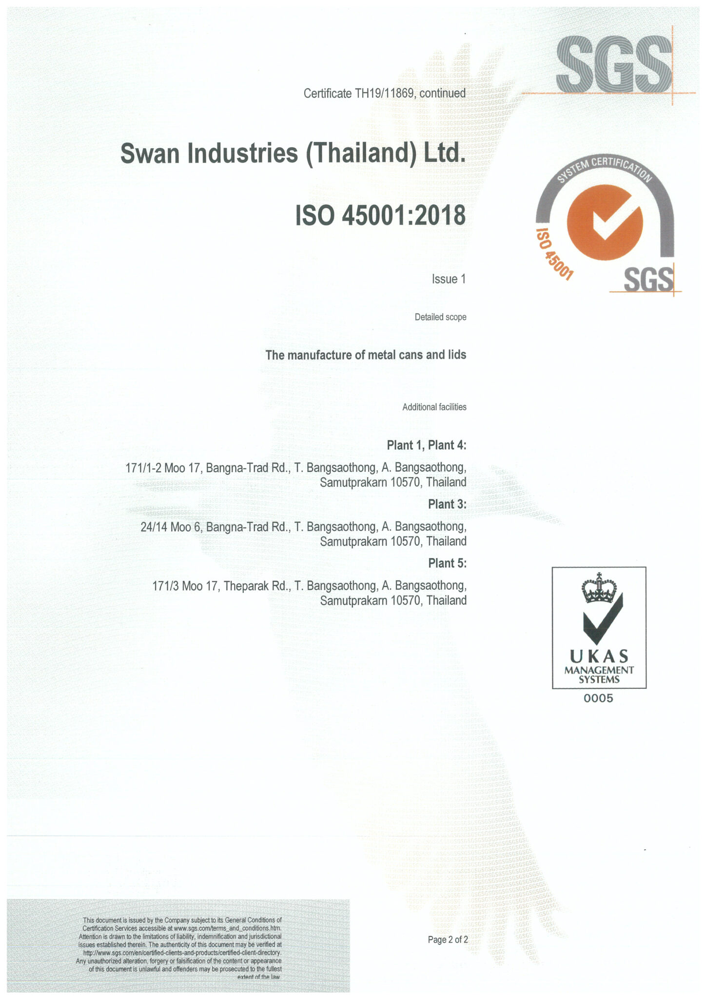 ISO STANDARD - Swan Industries (Thailand) Limited